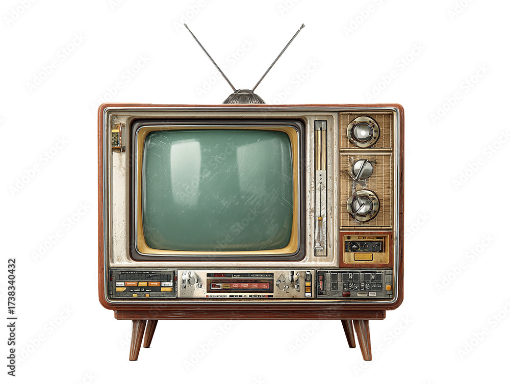 High Resolution 1970s Television Set with Antennas Retro Vintage CRT TV ...