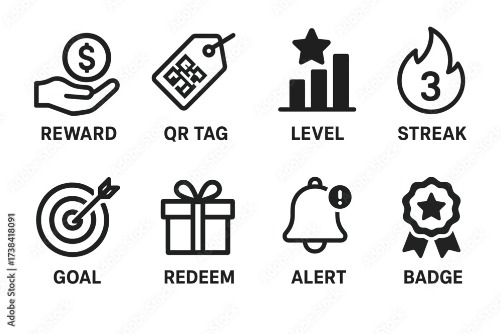 Stock-Vektorgrafik „Set of reward and notification icons including qr ...