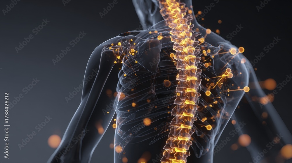 Human Anatomy Spinal Cord and Body with Energetic Connections Stock ...