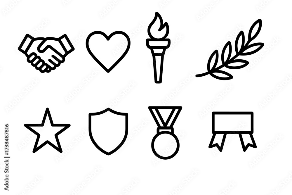 Legacy Values Icons. Outline icon set of legacy values: handshake ...