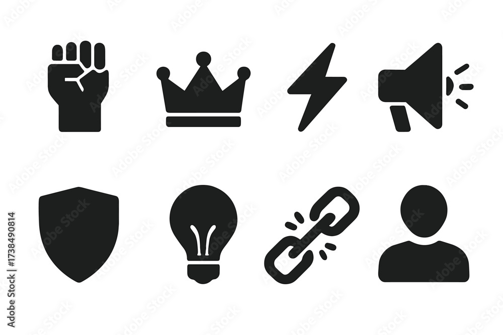Empowerment Icon Set. Solid, filled icon set of empowerment: raised ...