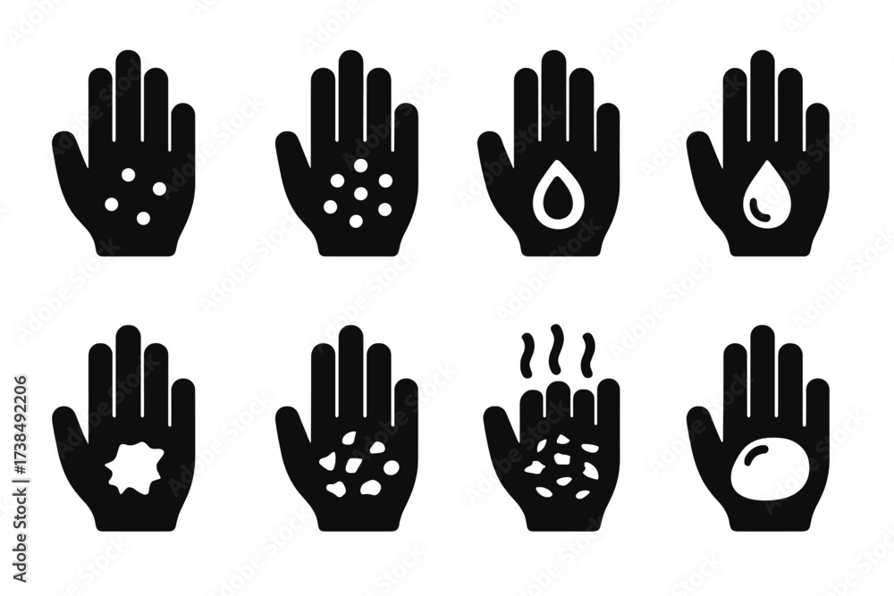 Rash Symptoms Icons. Solid, filled icon set of rash symptoms severity ...