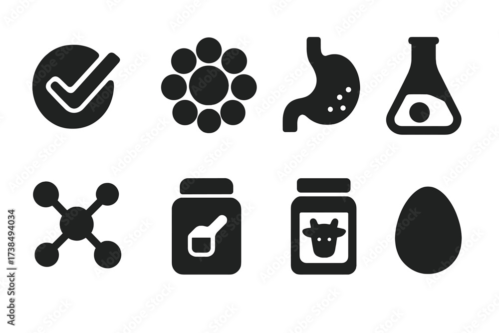 Стоковое векторное изображение «Protein Quality Icons. Solid, filled ...