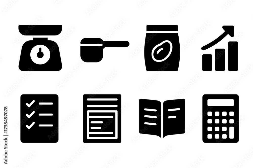 Protein Measurement Icons. Solid, filled icon set of protein ...