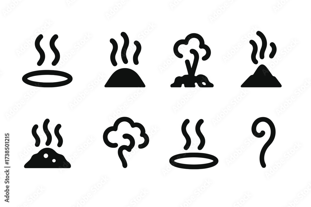Steam Symbol Icons. Solid, filled icon set of steam symbols in nature ...
