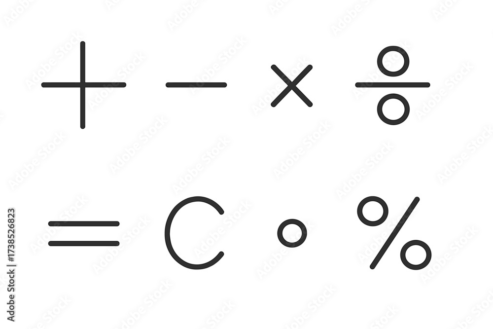 Basic Calculator Icons. Outline icon set of basic calculator functions ...