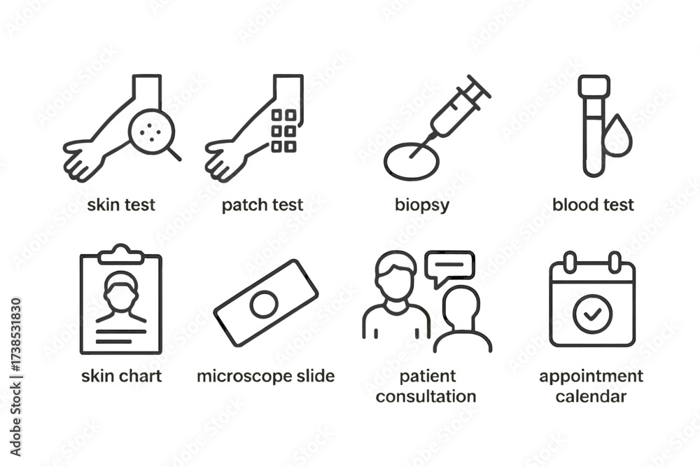Dermatology Diagnostics Icons. Outline icon set of dermatology ...