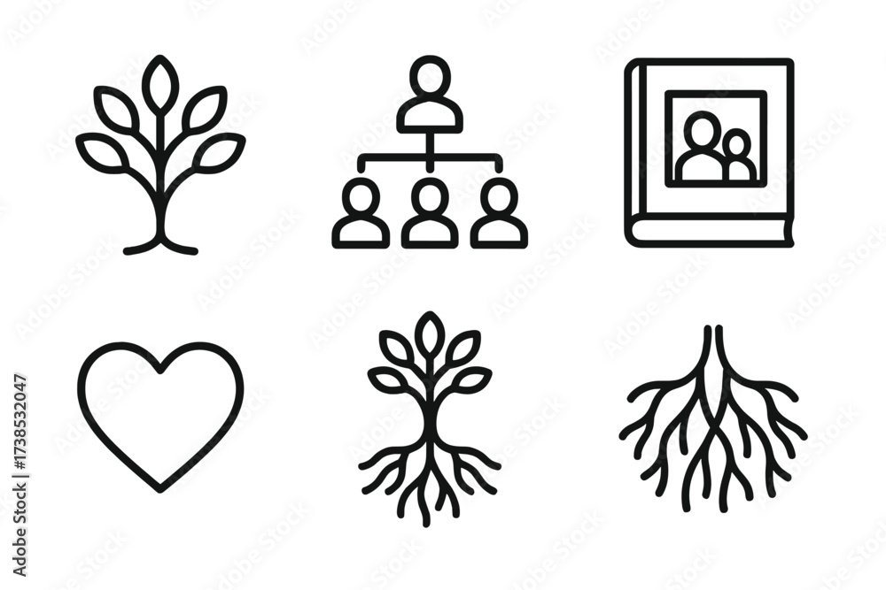 Family Tree Icons. Outline icon set of family tree: tree, branches ...