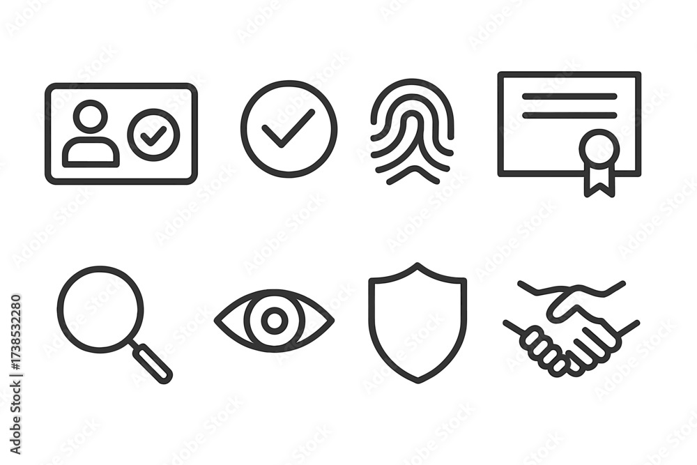 Trust Icons Set. Outline icon set of trust verification: ID card ...