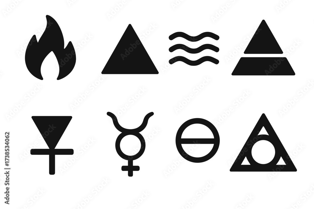 Alchemical Symbol Icons. Solid, filled icon set of alchemical symbols ...