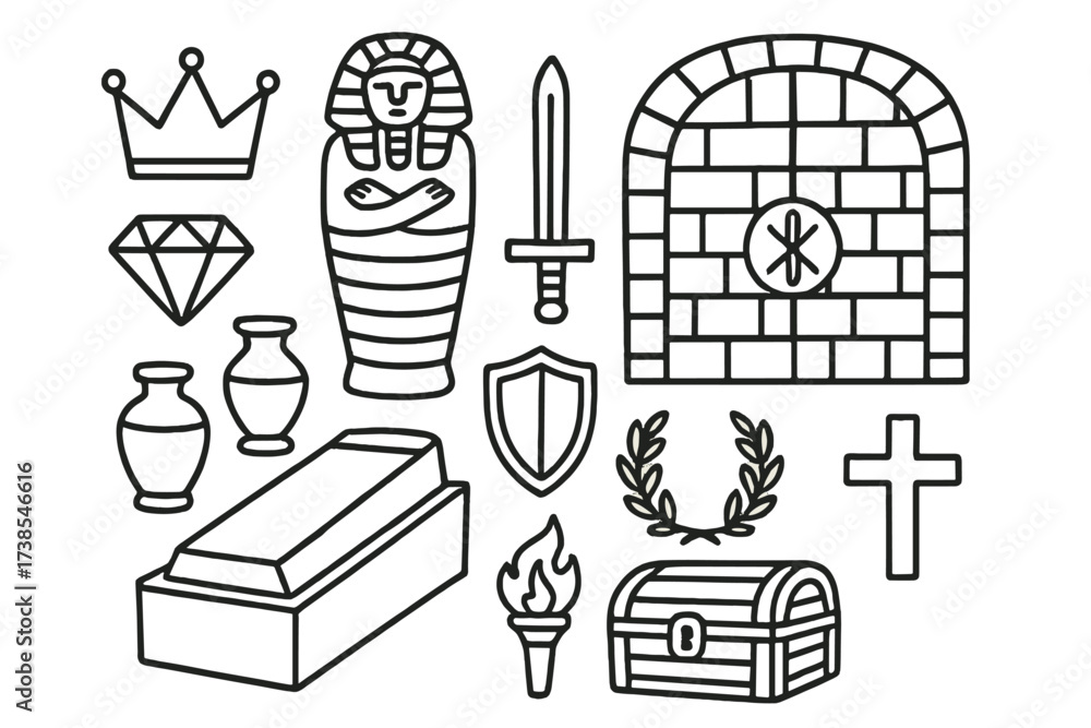 Image vectorielle Stock Royal Tomb Icons. Royal Tomb. Hand-drawn doodle ...