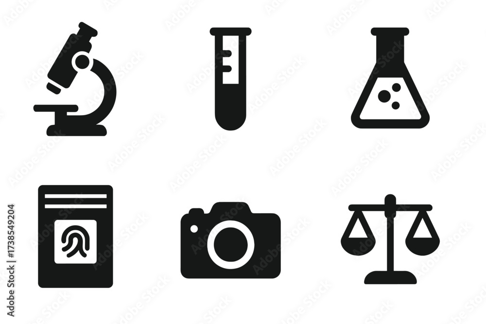 Forensic Tools Icons. Solid, filled icon set of forensic tools ...