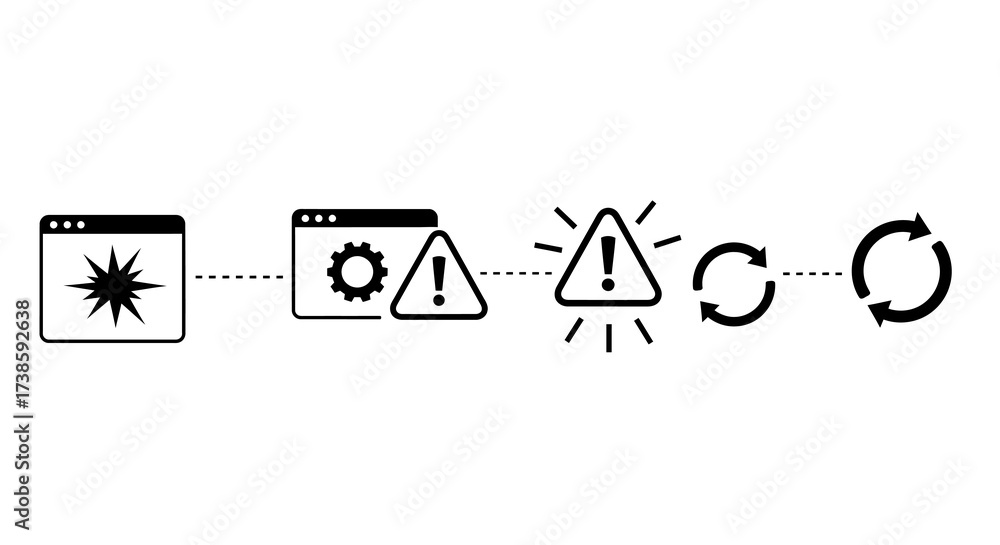 Minimalist process flow icons with warning and refresh symbols Stock ...