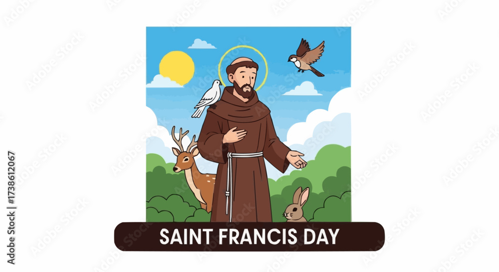 Vector de Stock Celebrating Saint Francis Day with Nature and Animals ...