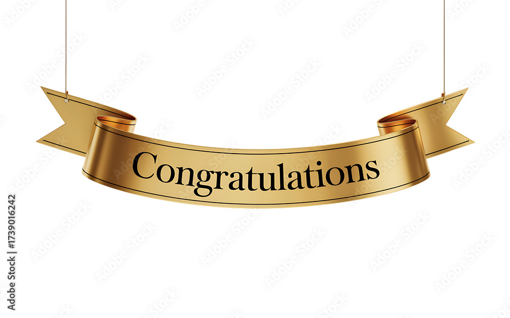 Golden congratulations ribbon banner hanging in celebration festive ...