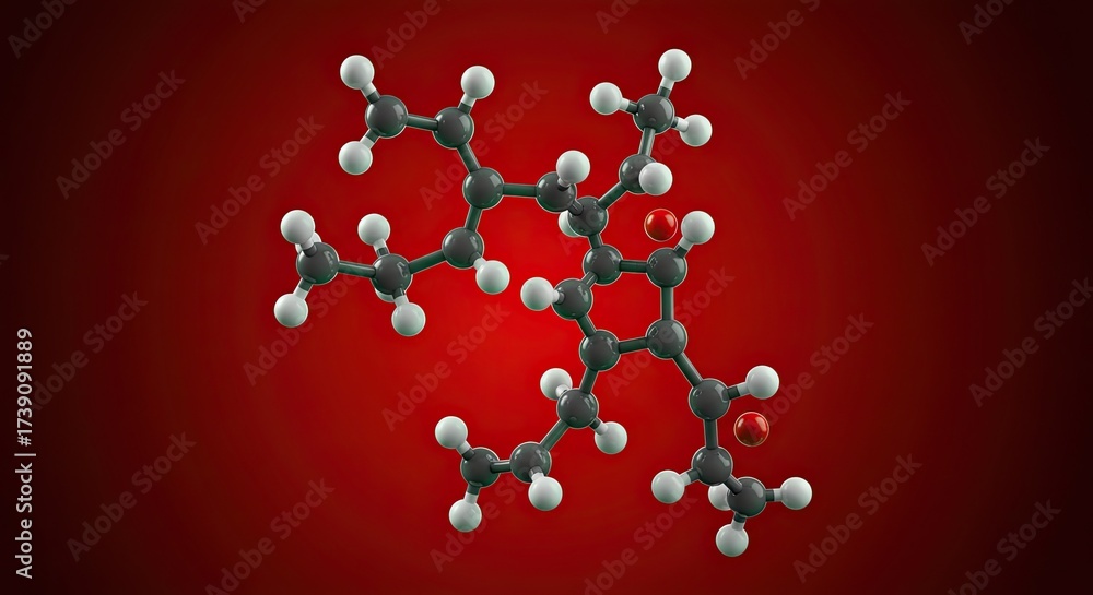 Detailed 3D molecular model of organic compounds with carbon, hydrogen ...