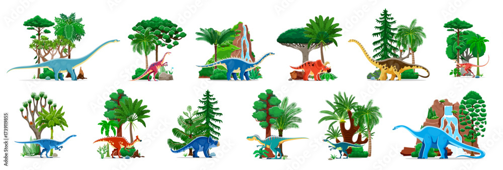 Cartoon prehistoric dinosaurs and jurassic reptiles. Vector dino animal ...