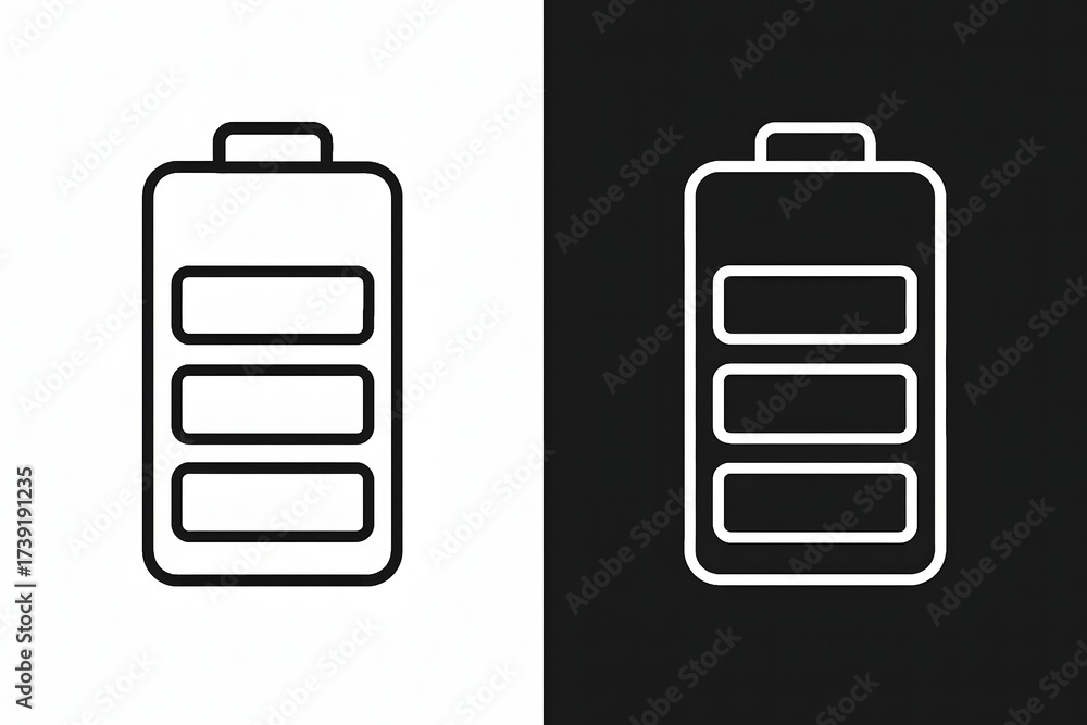 Modern outline battery icons displaying varying charge levels against ...