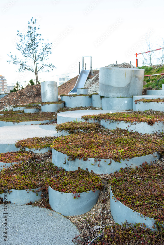 Stepped planters in Copenhagen public space integrating vegetation with ...
