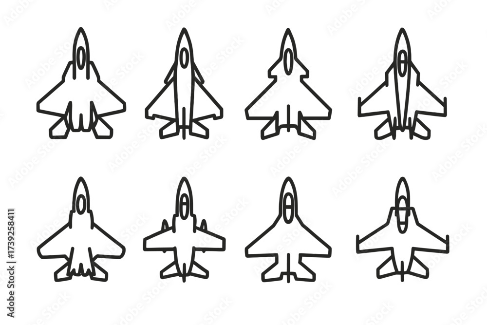 Fighter Jet Icons. Outline icon set of fighter jet types: multirole ...