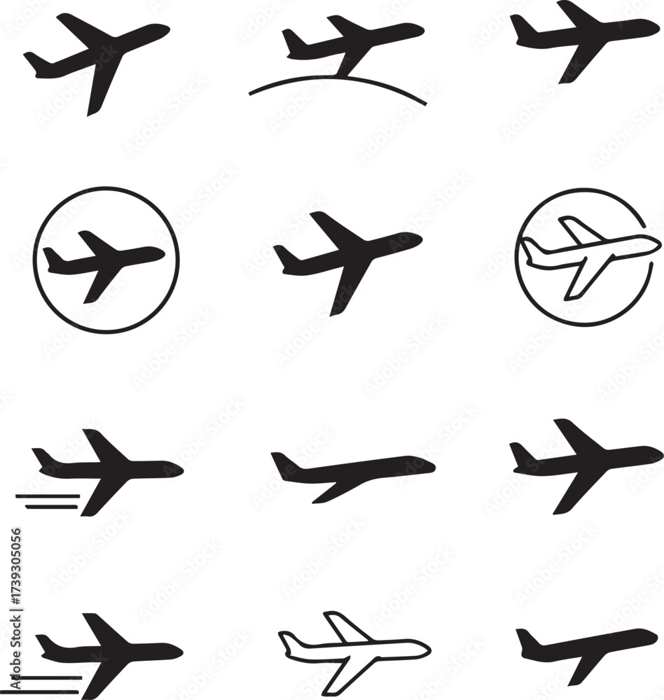 Airplane icon takeoff logo black pictogram set vector or plane take off ...