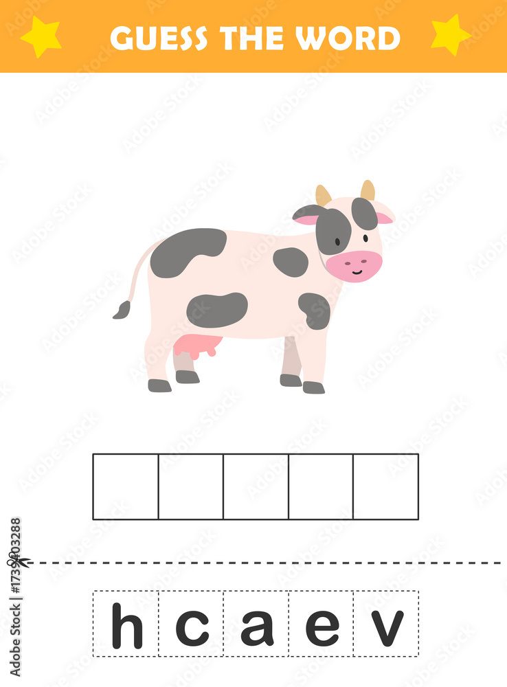 Guess the French Word: Cow. A fun worksheet for kids learning French ...