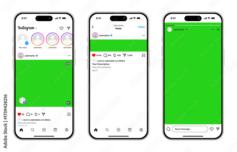 Instagram new update post and reels 5120x1080 ultra wide, green screen ...