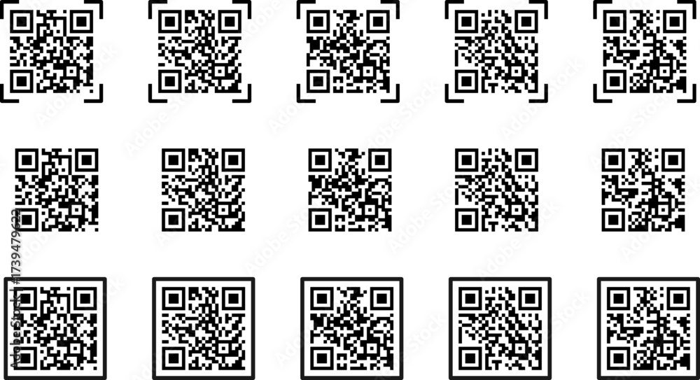 Image vectorielle Stock Grid of Fifteen Scalable QR Codes in SVG Format ...