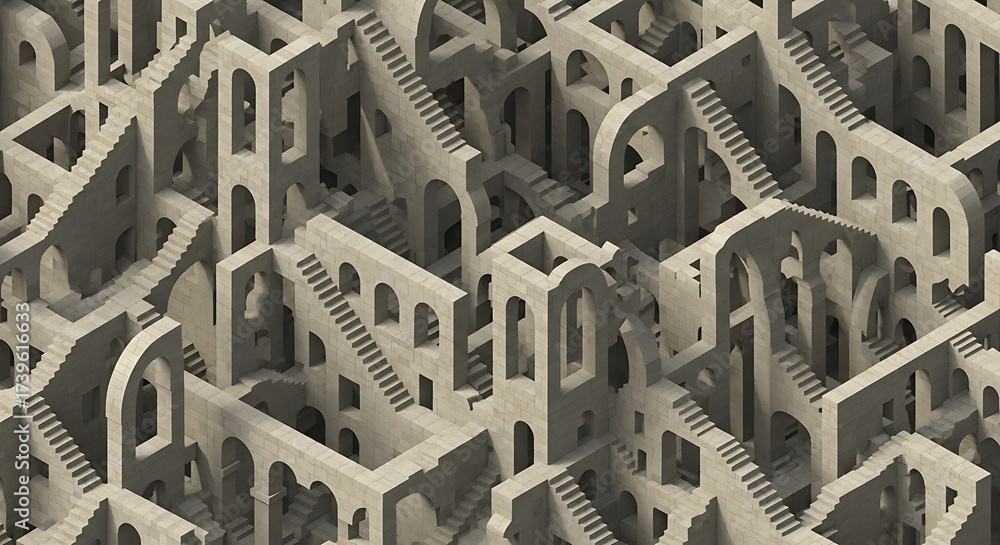 Endless staircase structure with arches and stairs creating a maze like ...