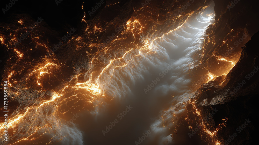 Dark Brown Cave Passage with Golden Lightning Energy Textures and ...