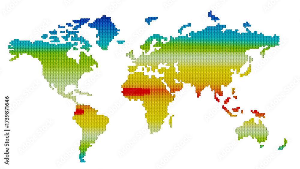 World map visualizing climate zones with a temperature gradient ...