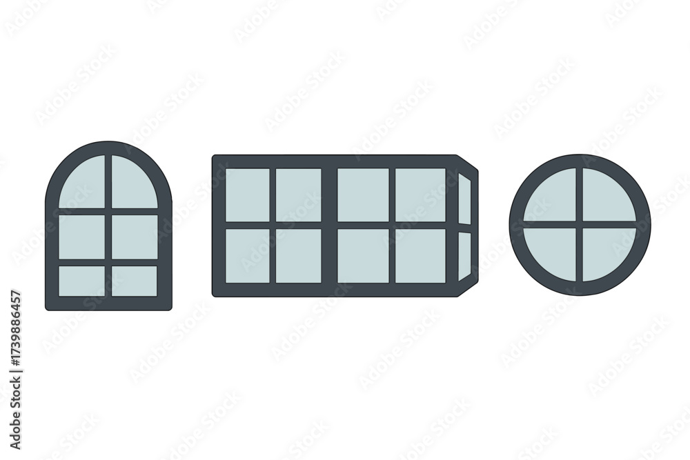 Architectural window shapes set including arched, bay, and circular ...