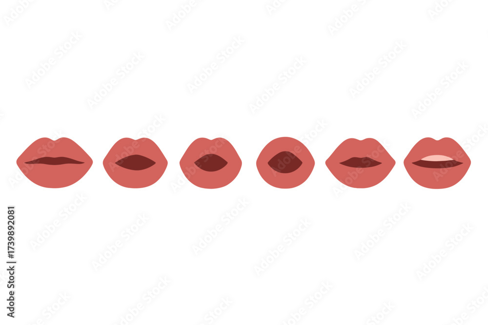 Six different human mouth positions showing various lip shapes and ...