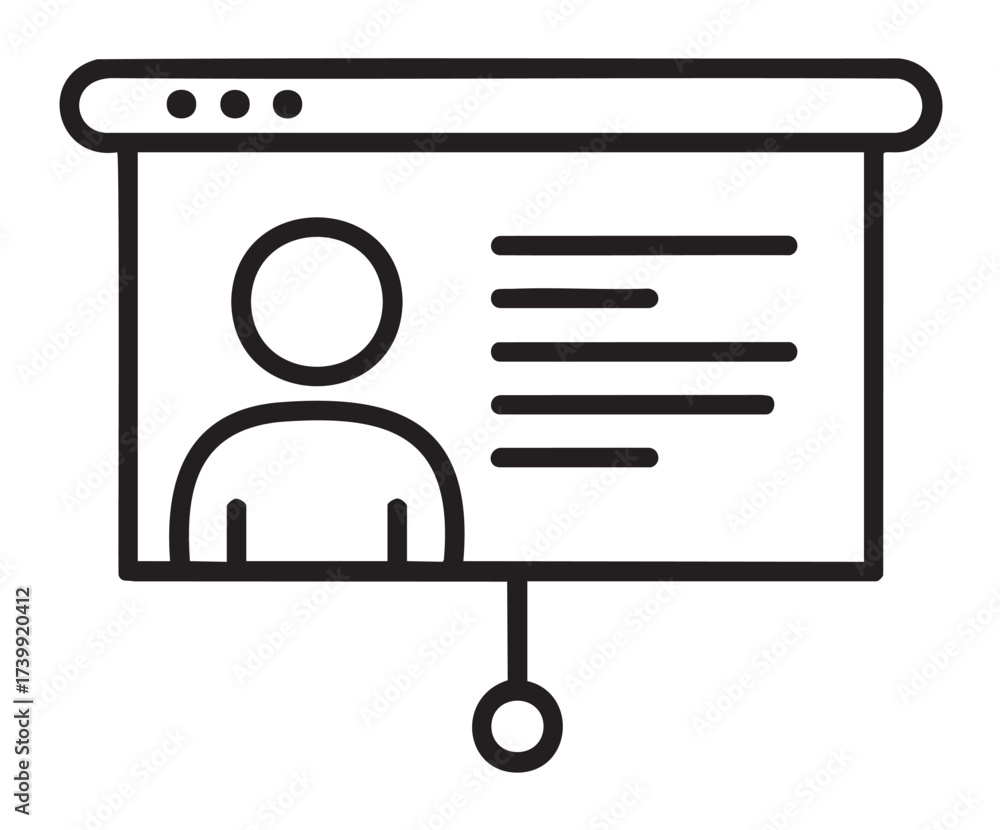 Black outline icon of a web browser window with a simplistic profile ...