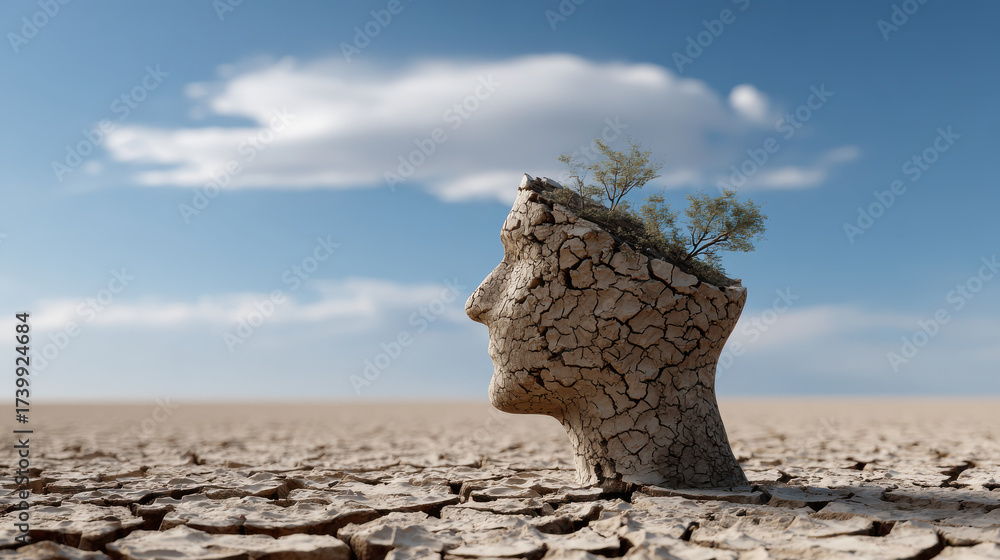 Human head made of cracked earth symbolizes brain deterioration and ...