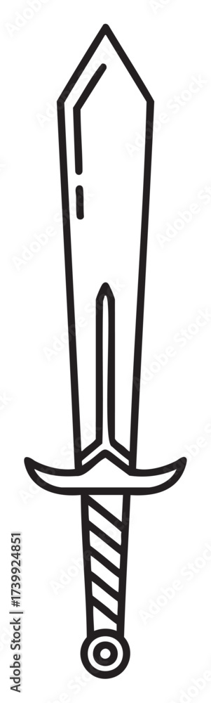 Black outline of a simple, straight-edged sword with a rounded guard ...