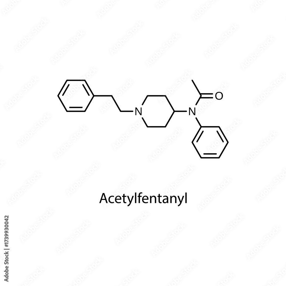 Acetylfentanyl molecular structure, potent synthetic opioid analgesic ...