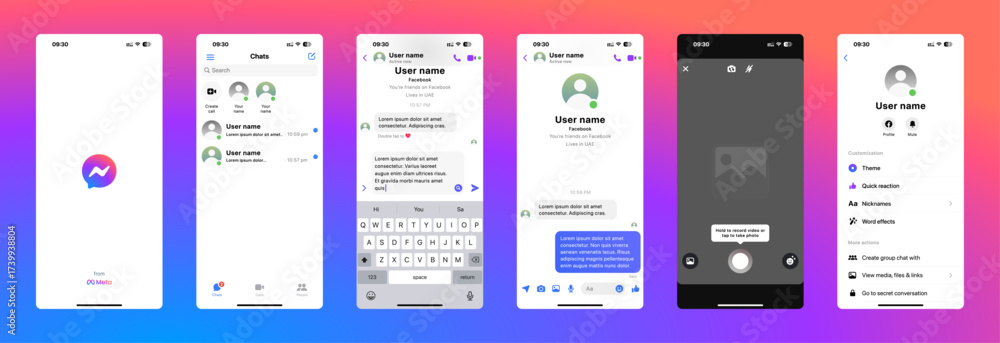 Facebook Messenger from Meta app UI template 2025 update. Messaging app ...