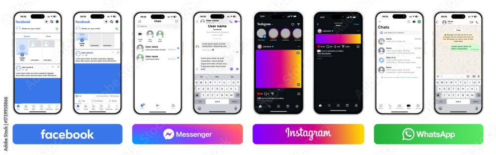 Facebook, Messenger, Instagram, and WhatsApp UI template 2025 update ...