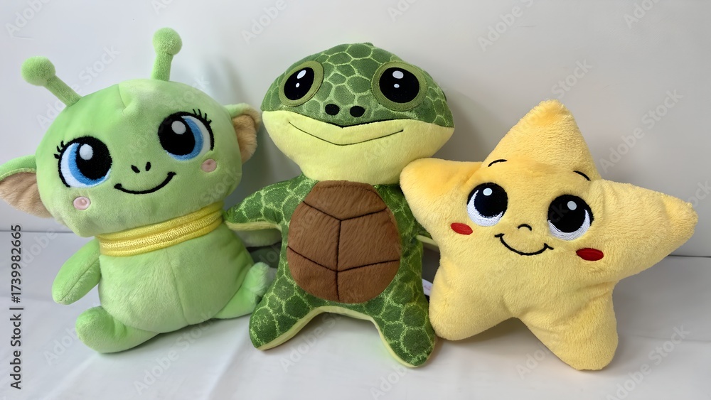 Cutout set of 3 stuffed friendly cute alien . turtle and star plushie ...