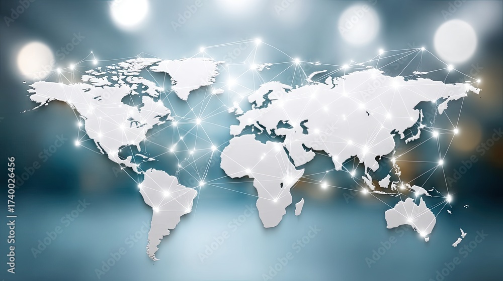Digital world map showcasing global connectivity and network links ...