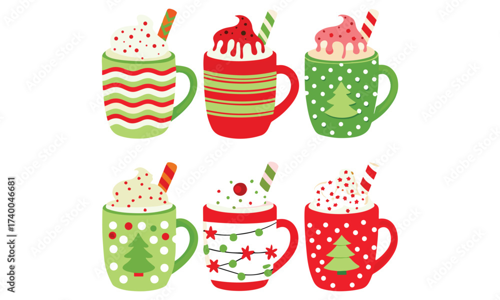 Christmas Hot Cocoa Mug Clipart Set - Red and Green Candy Cane Cups ...