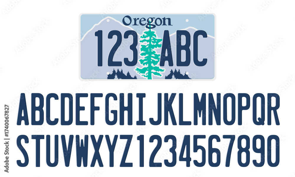 Oregon License Plate Template with letter and numbers Stock Vector ...