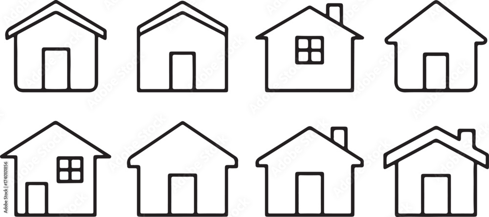 Set of eight house icons simple outline home symbols for real estate ...