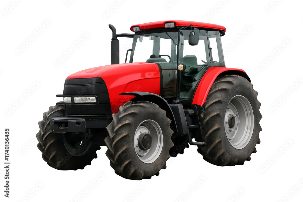 Foto Red agriculture tractor performing farm work do Stock | Adobe Stock
