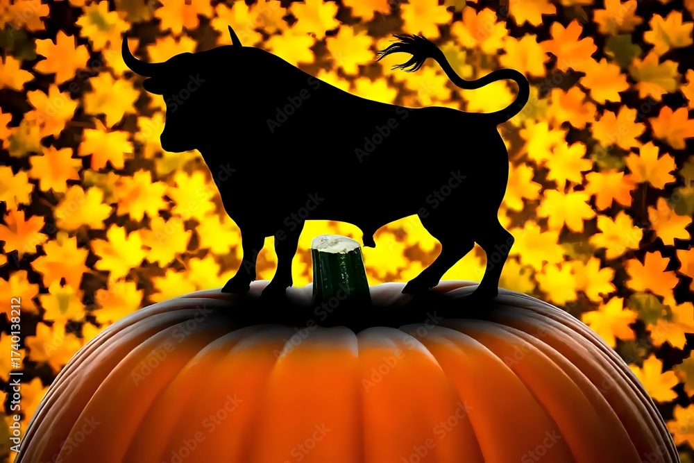 Bull Silhouette Standing on Top of a Pumpkin in October, Symbol of ...