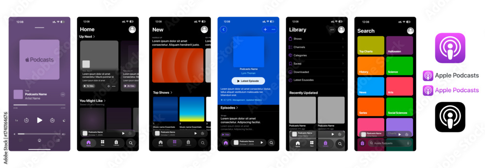 Vector de Stock Apple Podcasts new interface template update 2025 ...