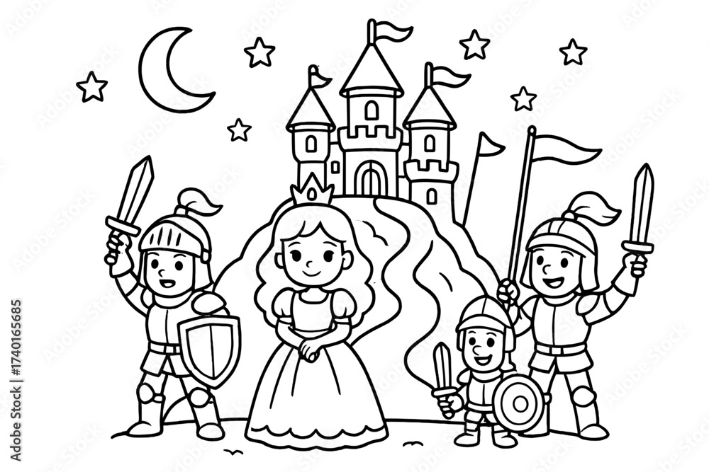 Image vectorielle Stock Enchanted Castle Adventure. Princess & Knights ...