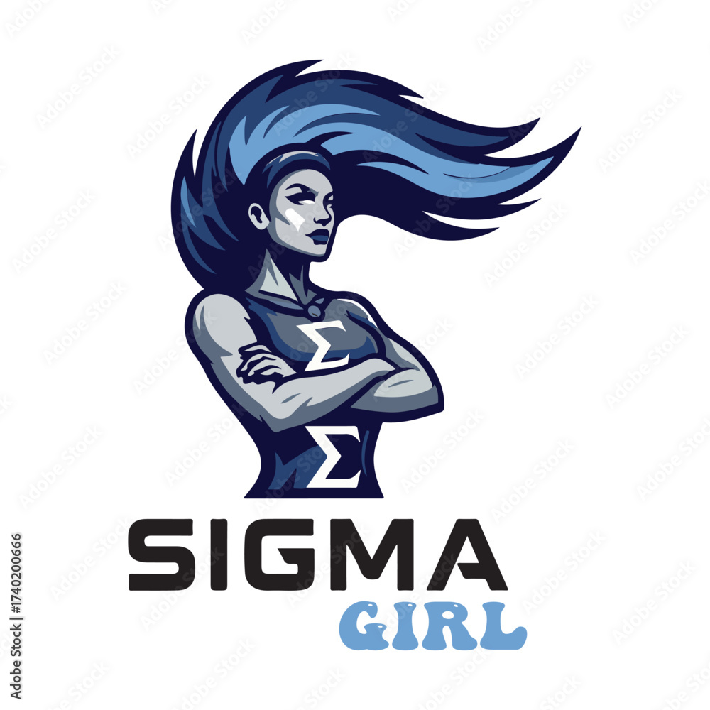 Sigma Girl Mascot Logo - Strong Female Character with Dynamic Hair ...