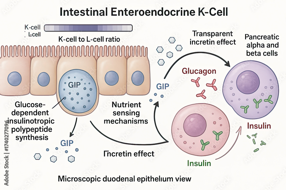 Diagram illustrating the function of intestinal enteroendocrine K-cells ...